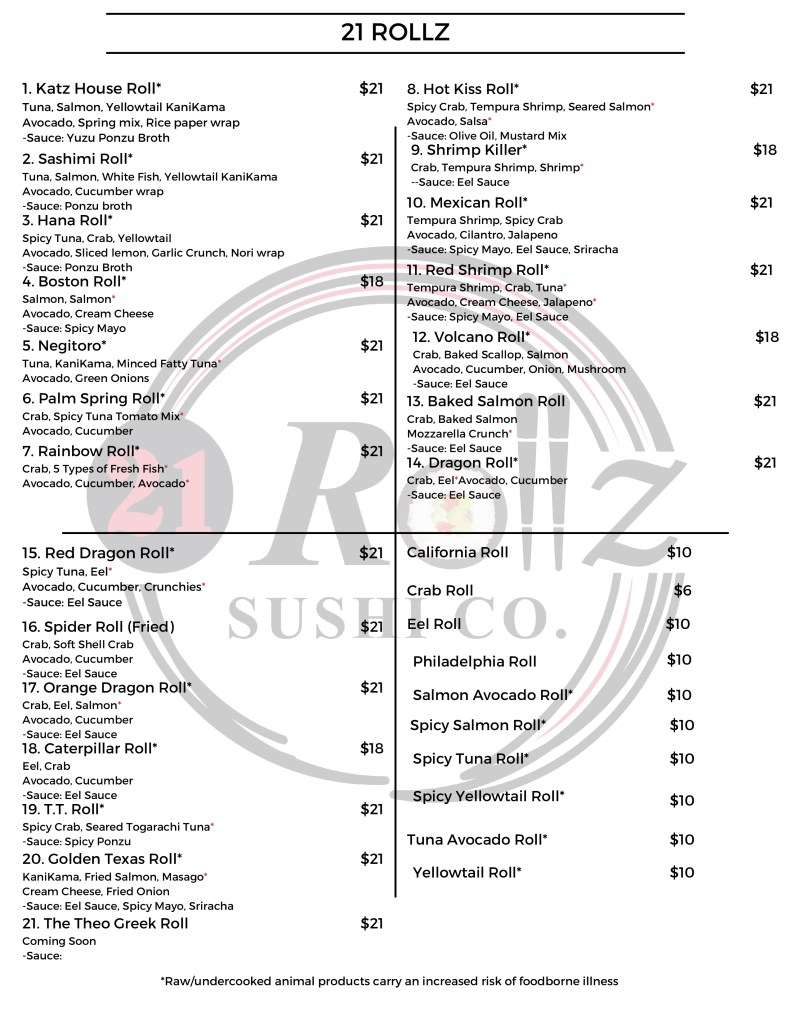 Sushi Menu – KATZ 21